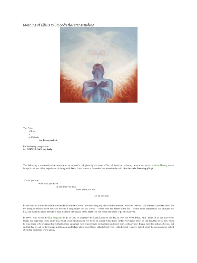 Meaning of Life Is To Embody The Transcendent | PDF | 14th Dalai Lama ...
