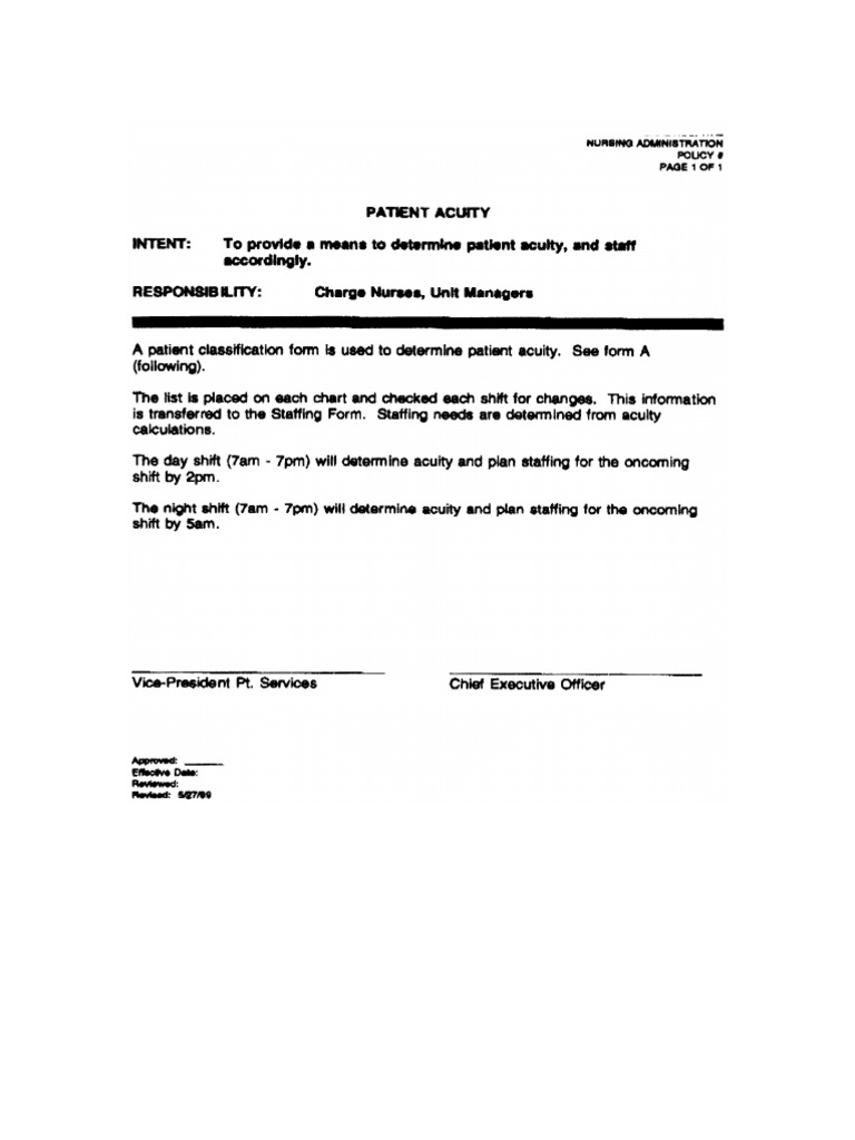 Patient Acuity Assessment Tool Sample | PDF