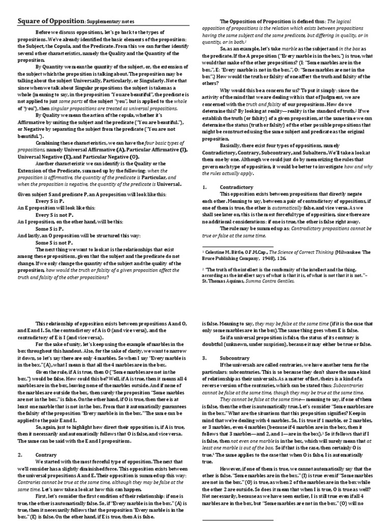Square of Opposition | PDF | Proposition | Contradiction
