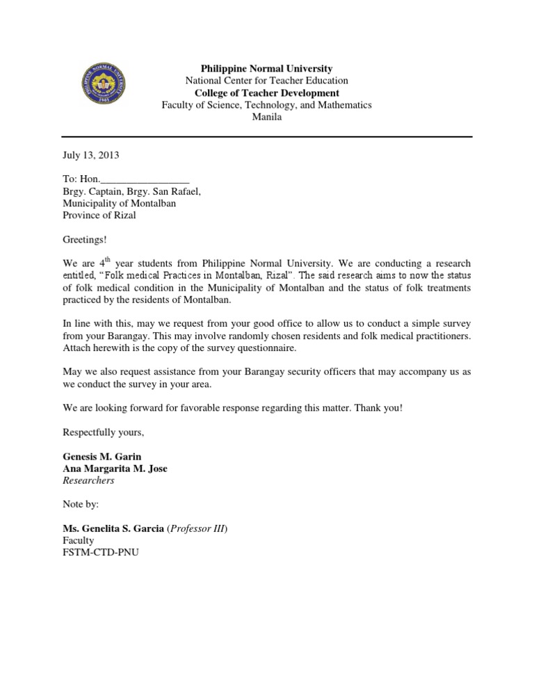 Letter For The Brgy. Captain | PDF | Science | Science And Technology