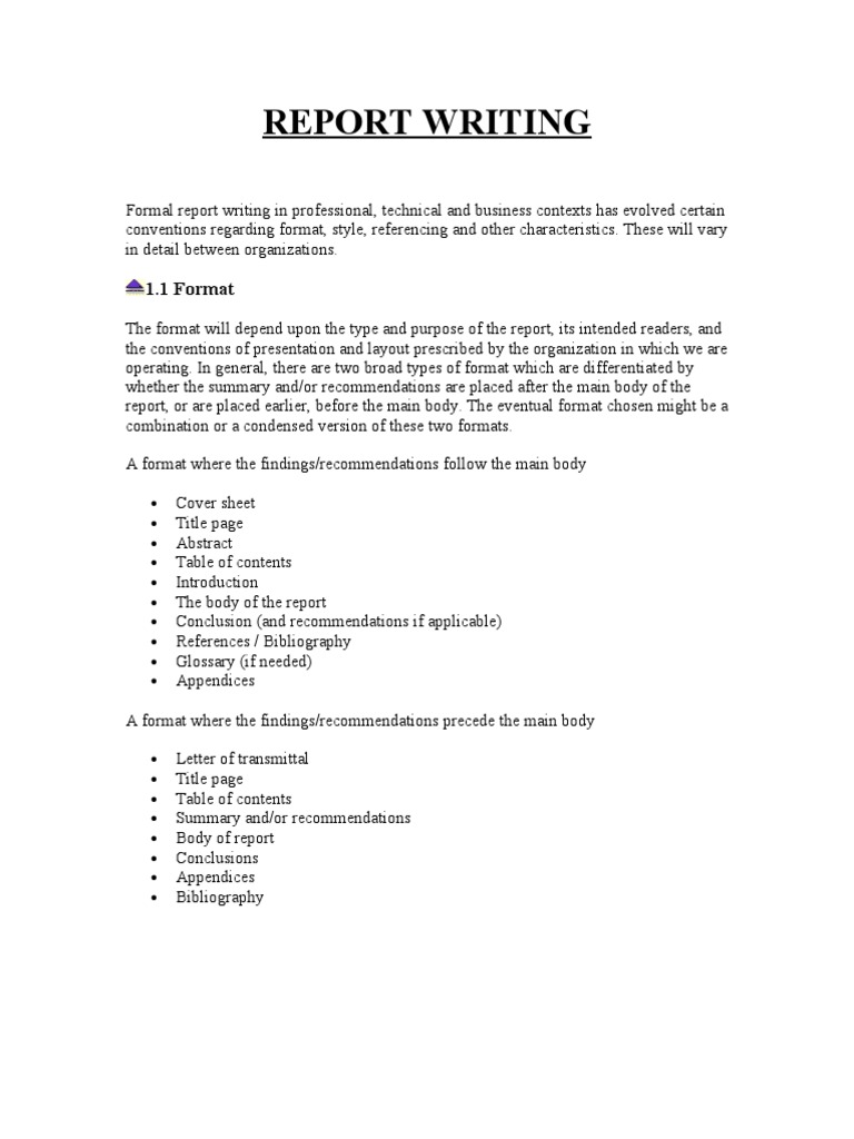 BC A6b20report Writing | Download Free PDF | Abstract (Summary) | Table ...