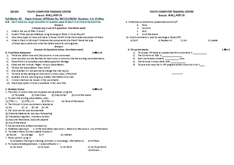 Visual Foxpro Excel Question Paper | PDF | Spreadsheet | Worksheet