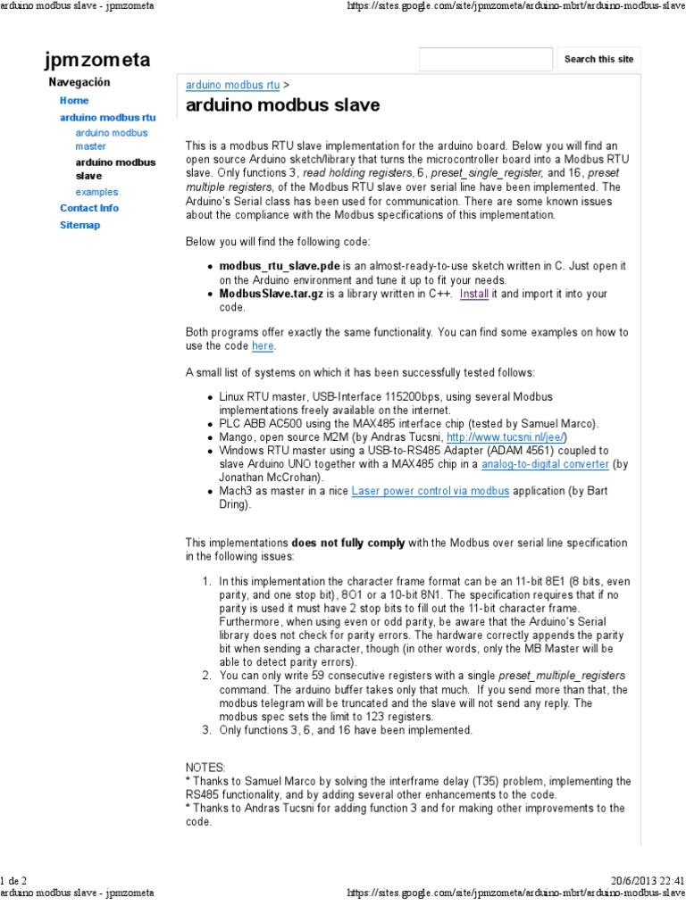 Arduino Modbus Slave Jpmzometa Pdf Arduino Digital Technology