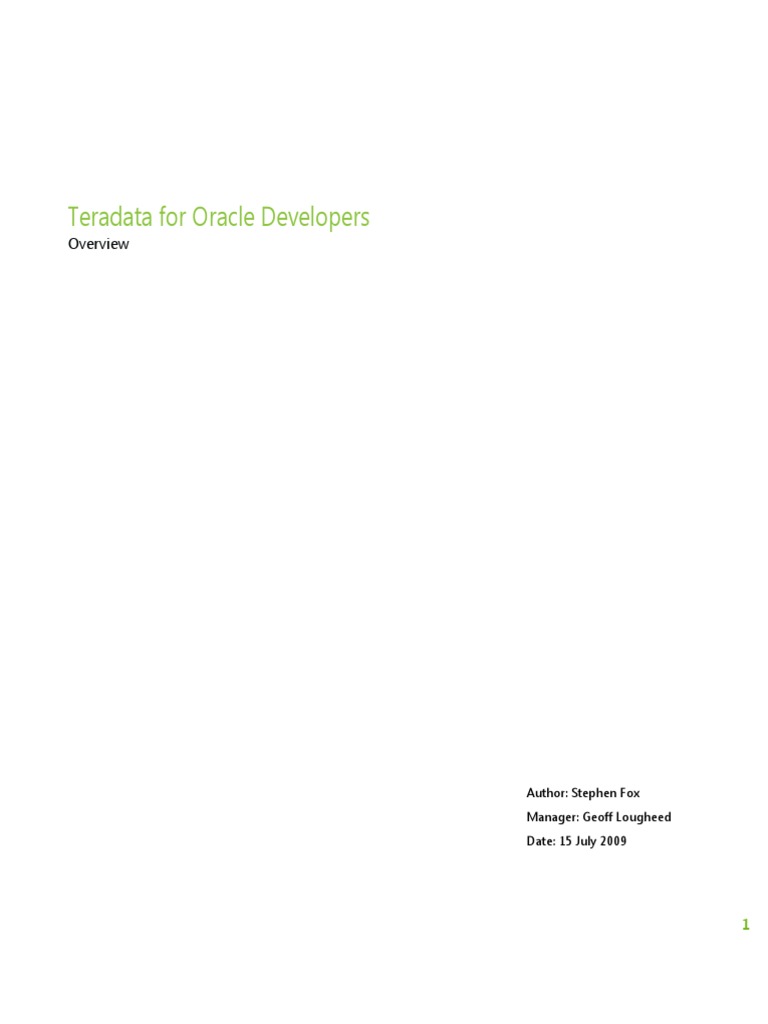 Overview - Teradata For Oracle Developers | PDF | Oracle Database | Database Transaction