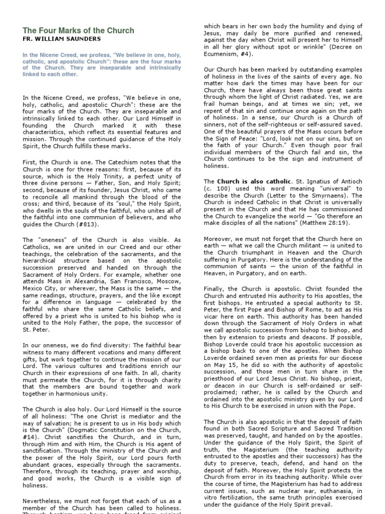 Understanding the Four Marks of the Church | PDF | Catholic Church ...
