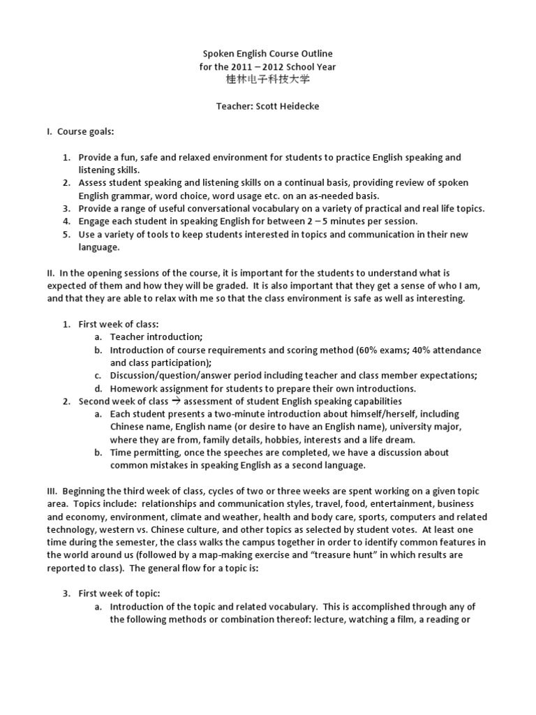 Spoken English Course Outline 2011-2012 | PDF | Language Education ...