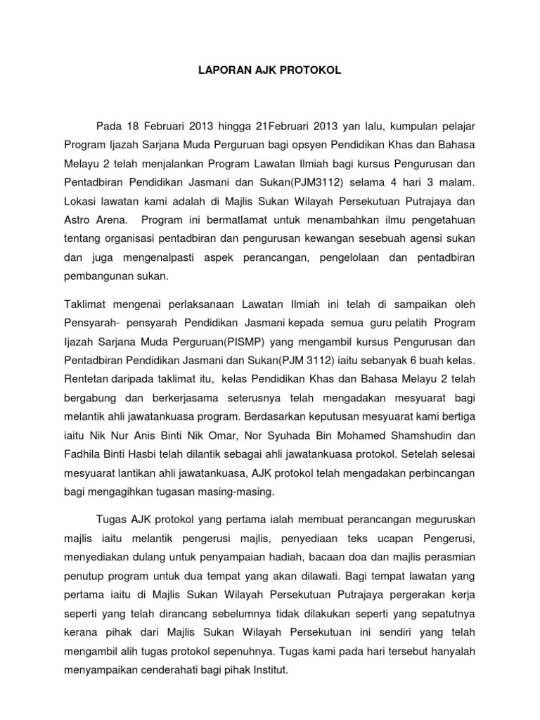 Laporan Ajk Protokol | PDF