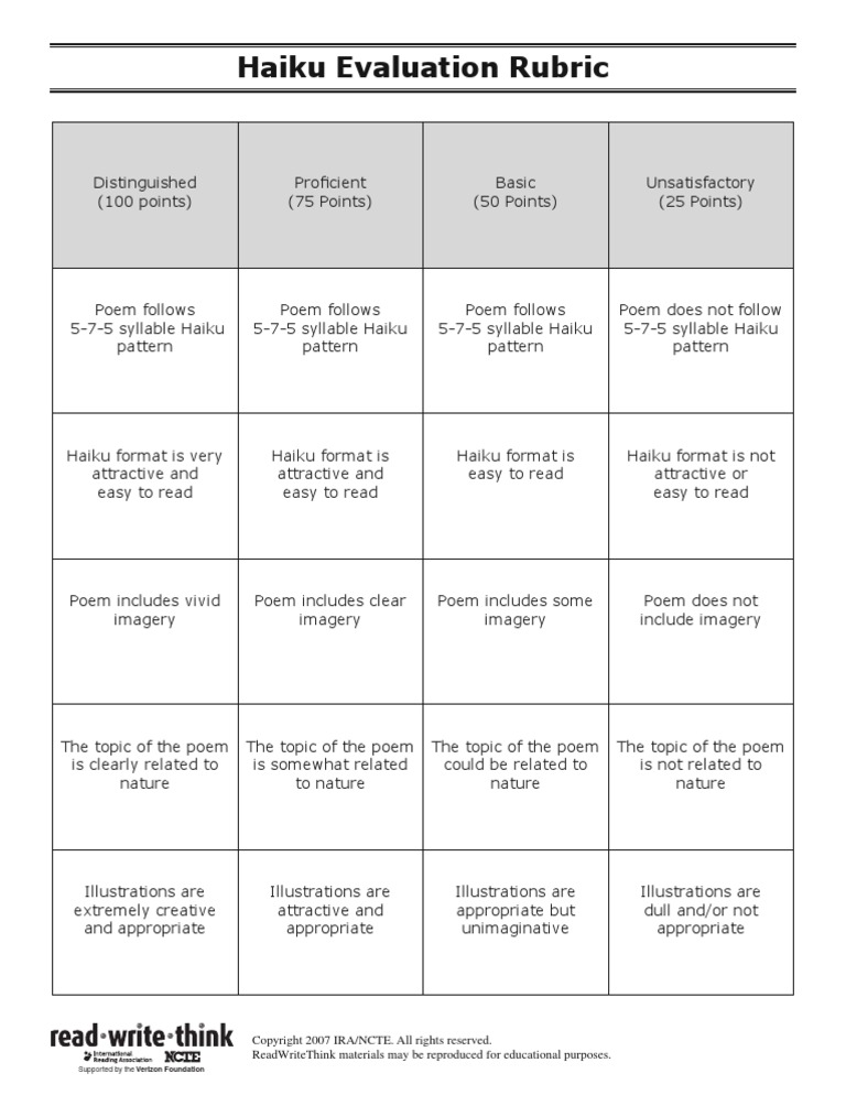 Haiku Evaluation Rubric Guide | PDF