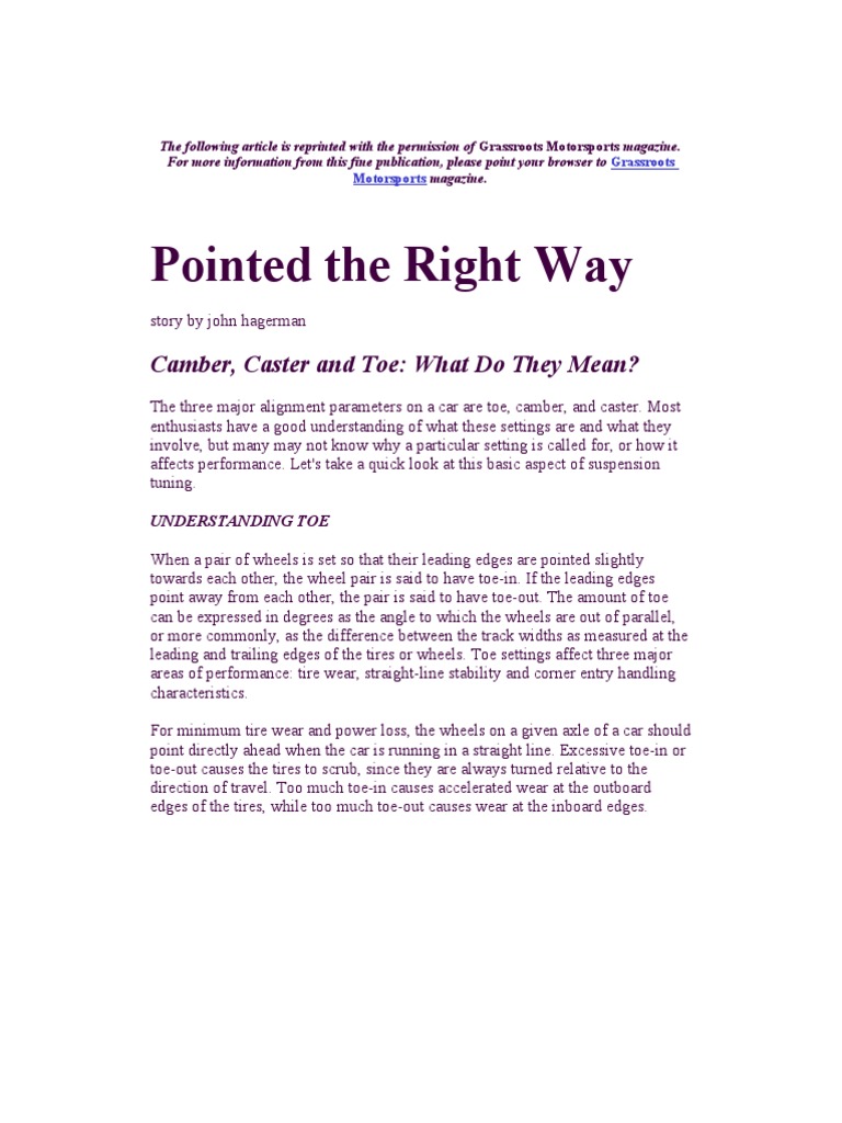 Camber, Caster and Toe Explained | PDF | Steering | Suspension (Vehicle)