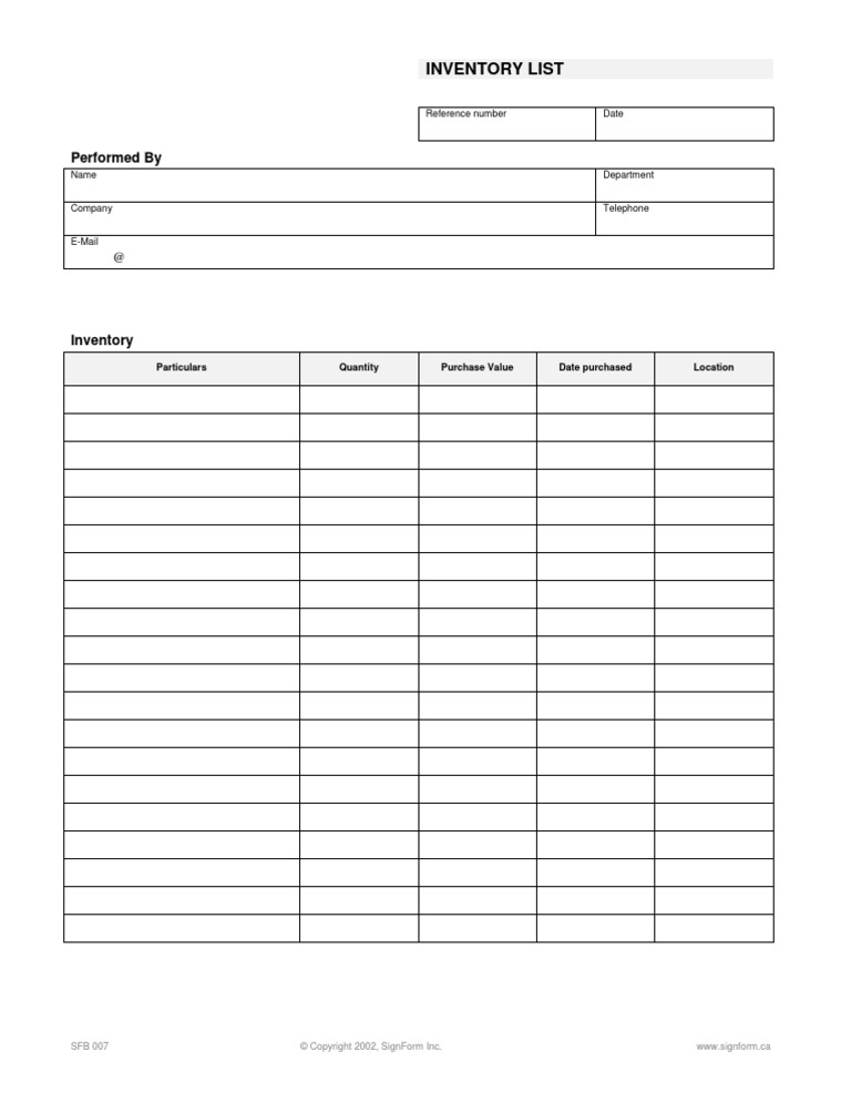 Inventory List Template for Businesses | PDF