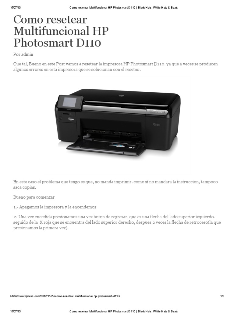 Como Resetear Multifuncional HP Photosmart D110 | PDF