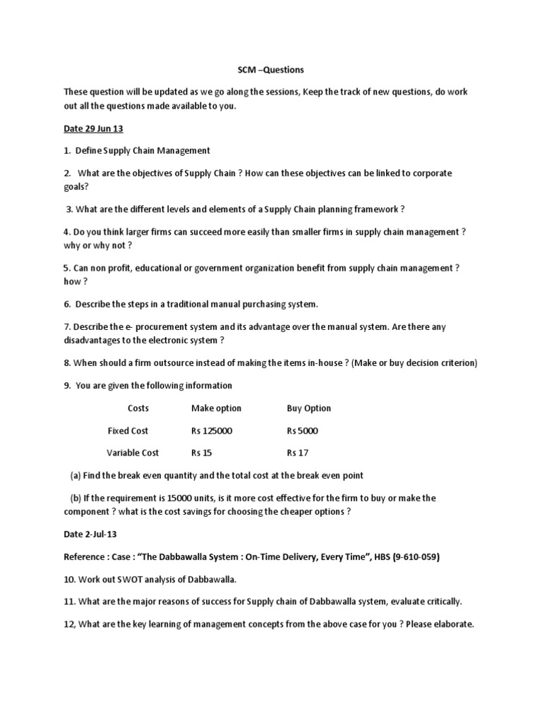 SCM - Revision Questions | Download Free PDF | Supply Chain Management ...