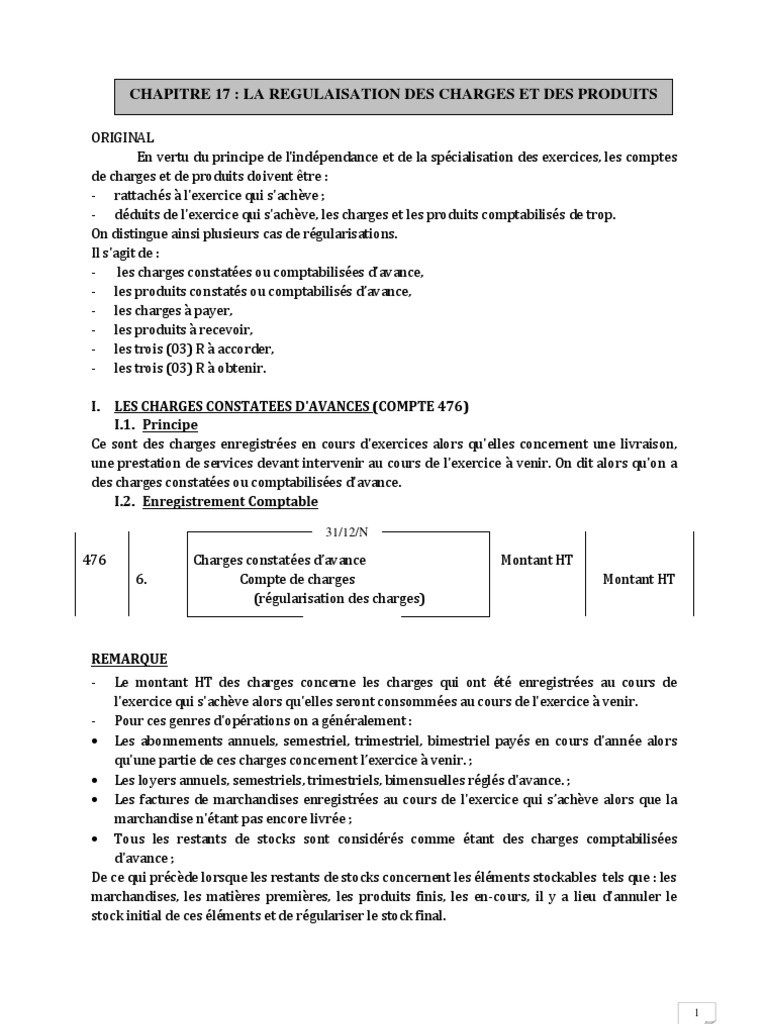 CHAP LA REGULARISATION DES CHARGES ET DES PRODUITS VRAI - Réparé | PDF | Facture | Taxe sur la ...
