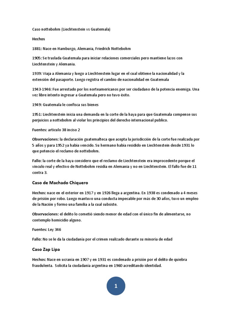 Caso Nottebohm y Zap Lipa | PDF | Naturalización | Información del gobierno