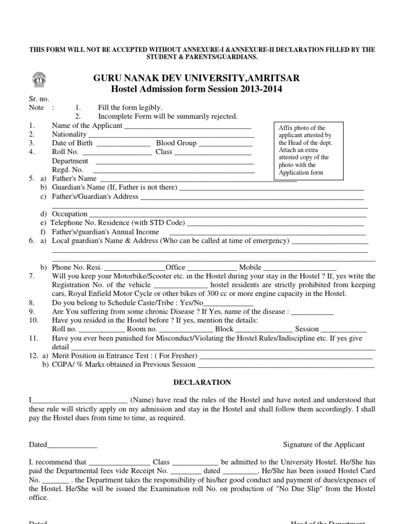 Hostel Form | PDF | Virtue | Government Information