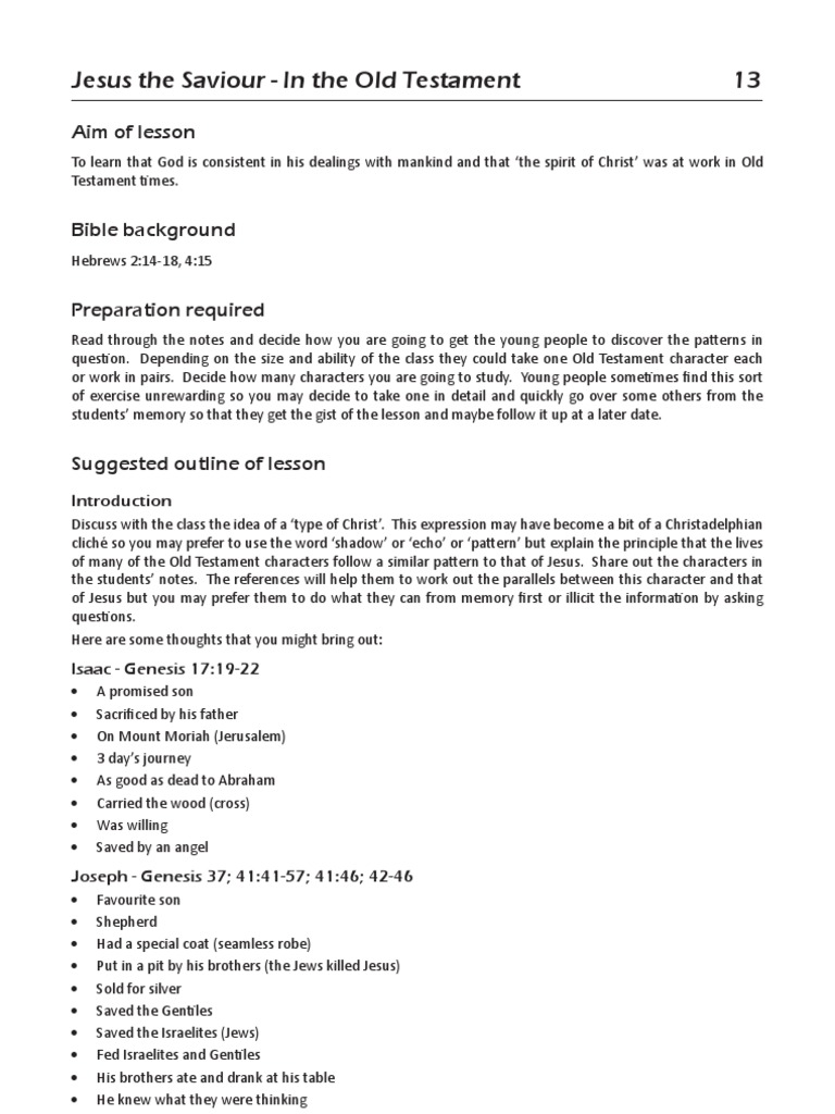 Jesus The Saviour - in The Old Testament 13: Aim of Lesson | PDF ...