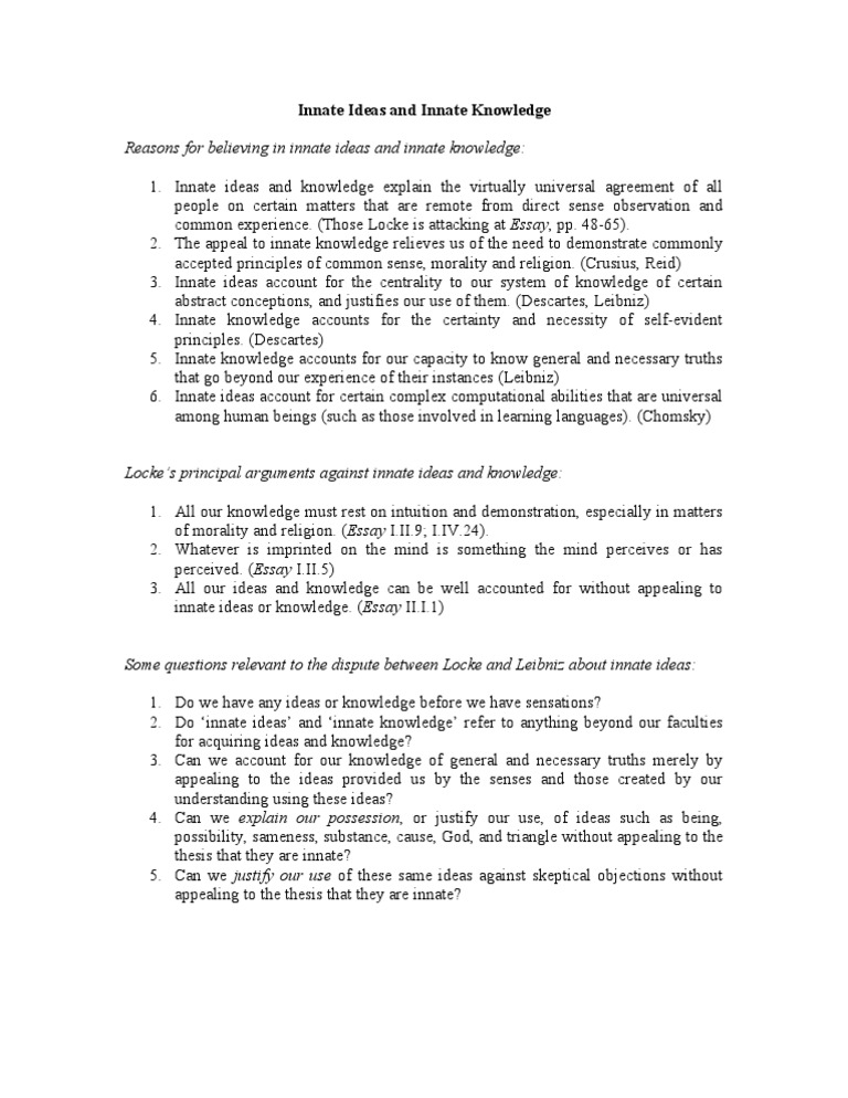 Reasons For Believing in Innate Ideas and Innate Knowledge | PDF ...