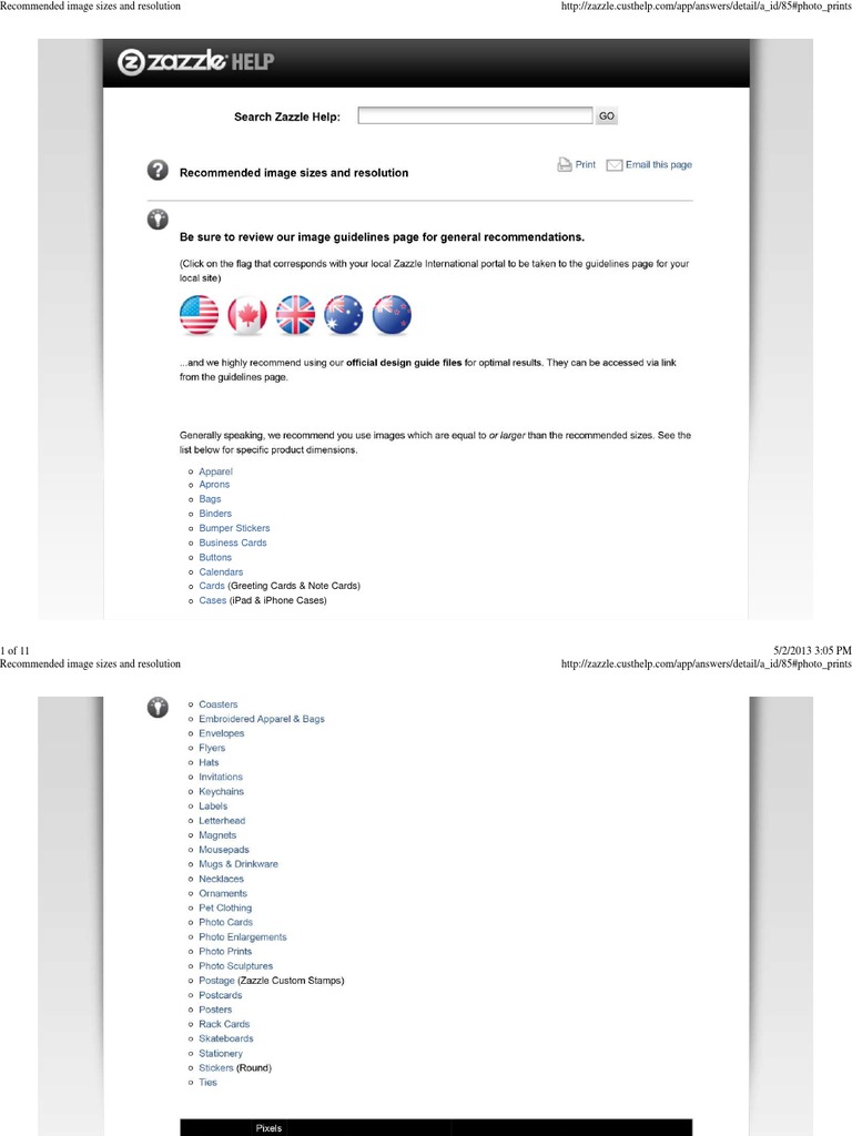 Zazzle Image Size Recommendations | PDF | Image Resolution | Pixel