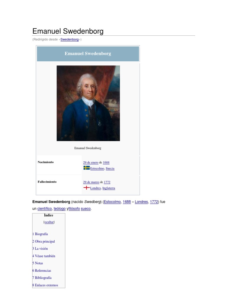 Emanuel Swedenborg - Semblanza | PDF | Emanuel Swedenborg | Creencia ...