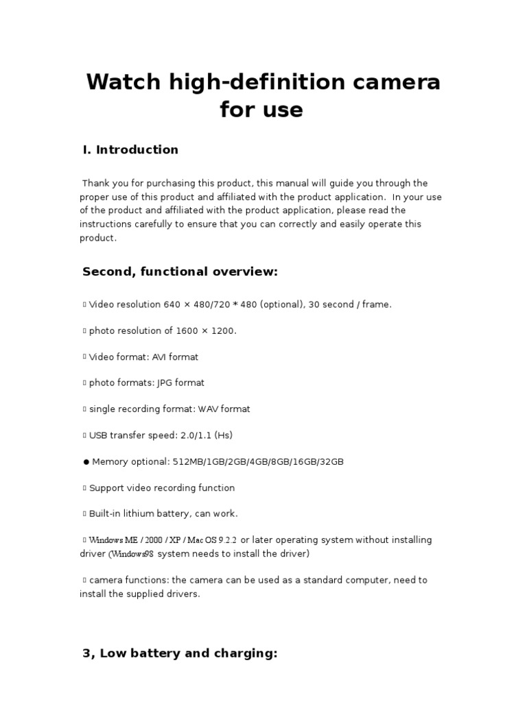 HD Camera Watch User Manual | PDF | Usb | Personal Computers