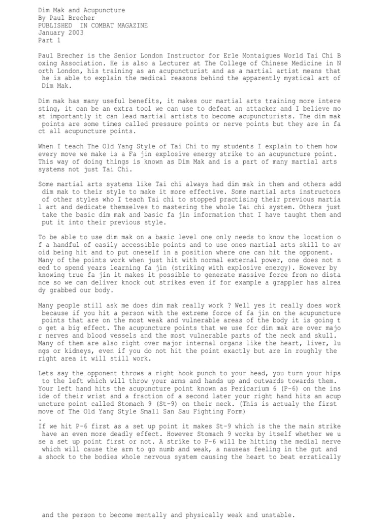 Dim Mak and Acupuncture | PDF