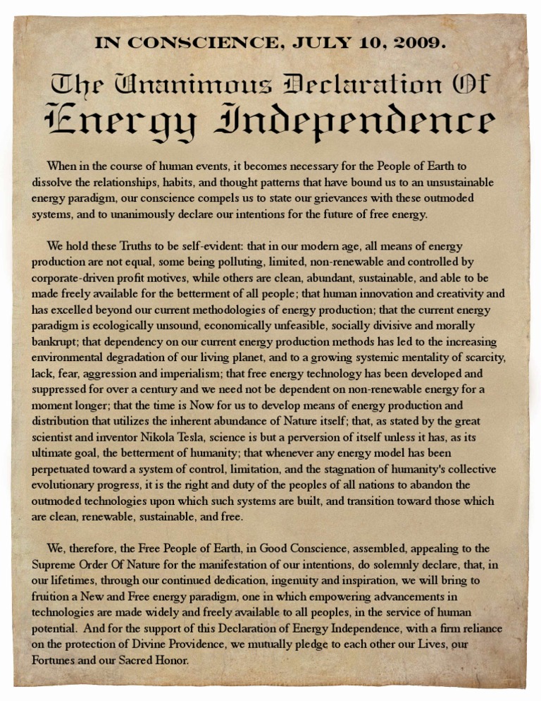 Declaration of Energy Independence | PDF | Energy Development | Conscience