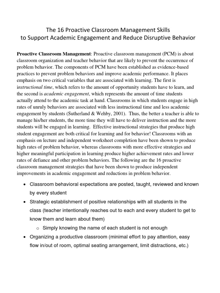 The 16 Proactive Classroom Management Skills | PDF | Classroom ...