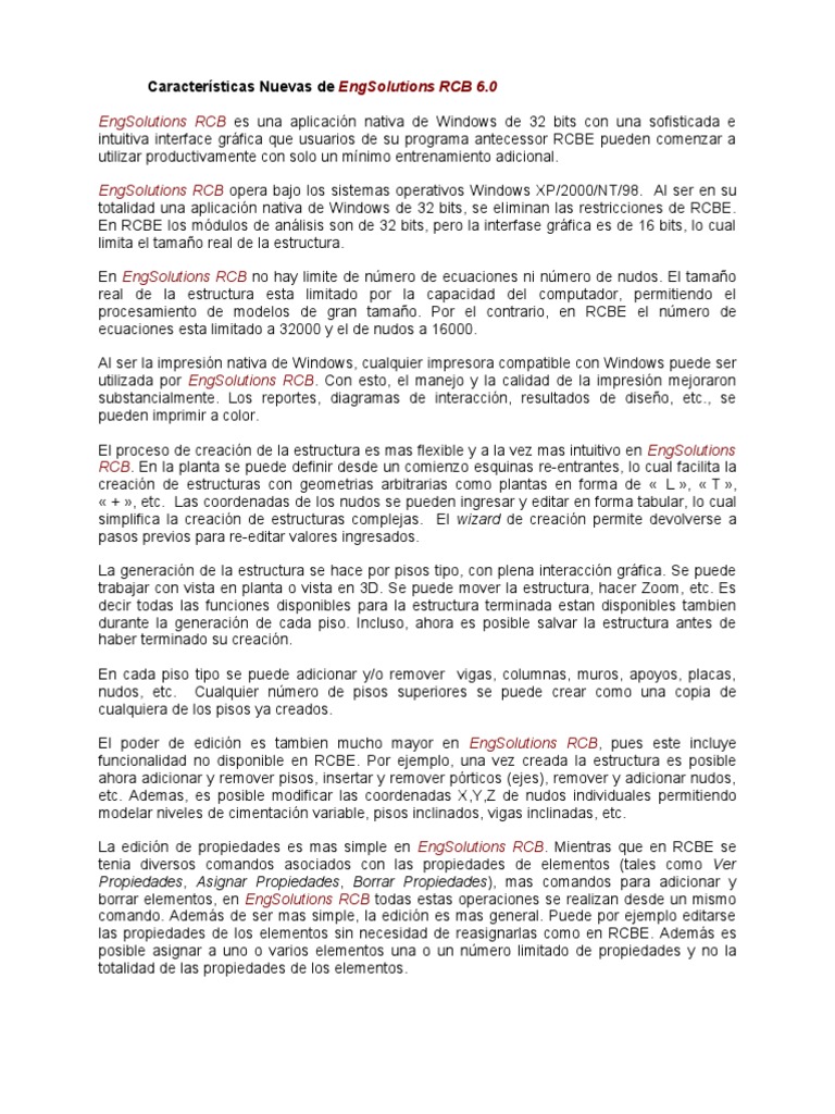 Nuevas Funciones de EngSolutions RCB 6.0 | PDF | Rigidez | Microsoft Windows