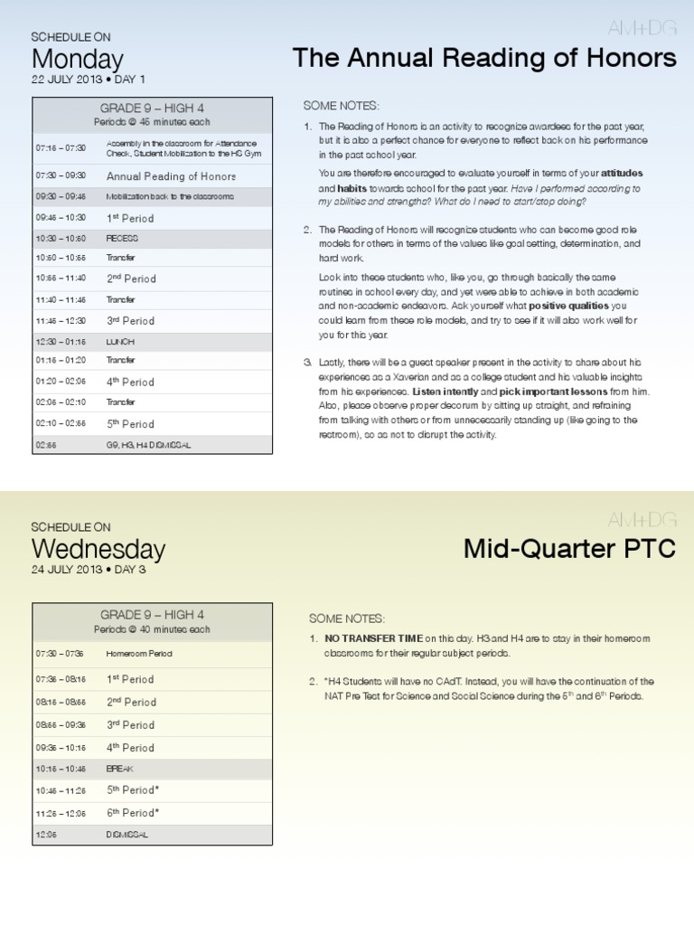 Schedule Annual Reading of Honors and PTC | PDF | Education Theory ...