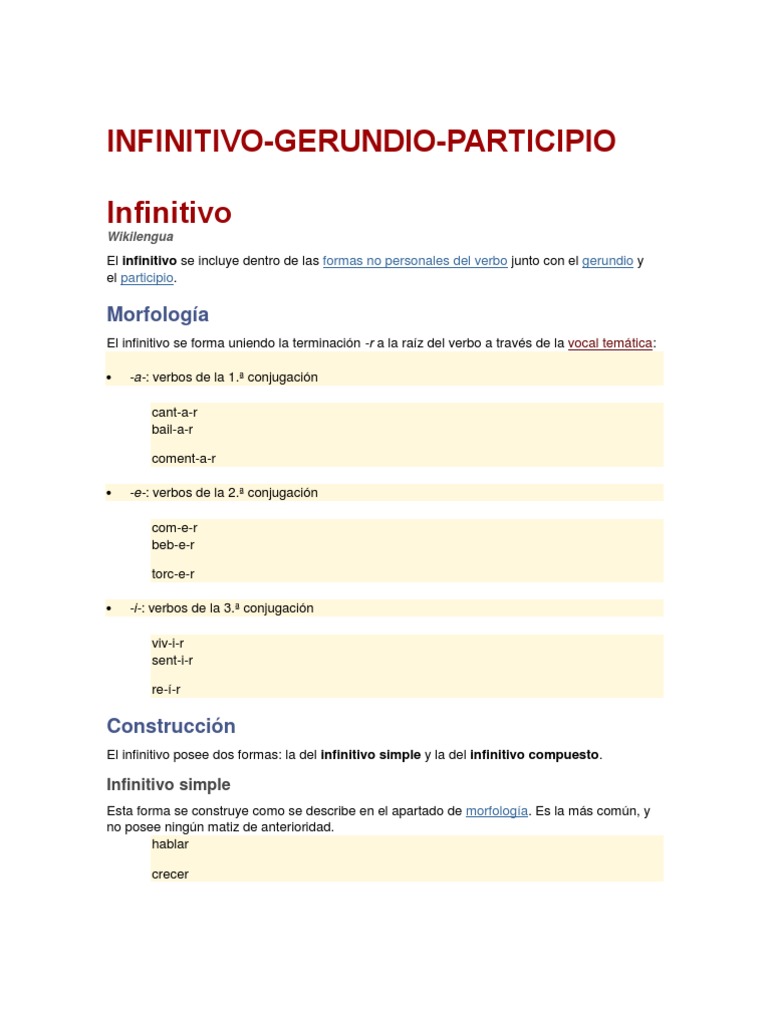 Infinitivo Gerundio Participio | PDF | Verbo | Adverbio