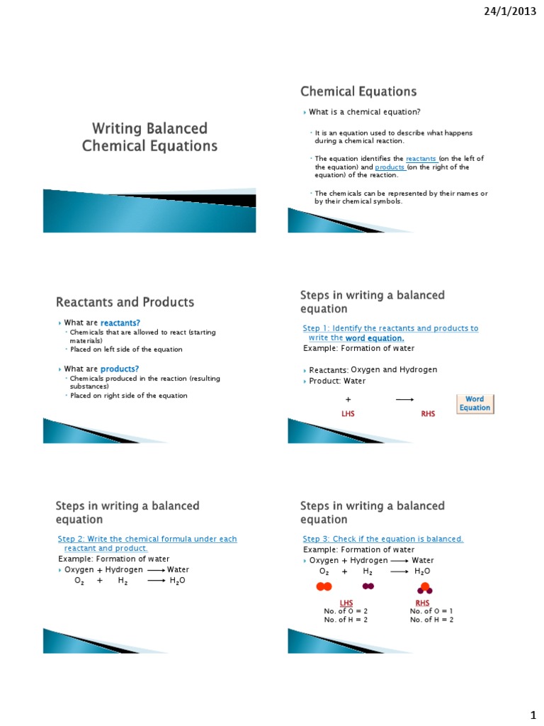 Writing Balanced Chemical Equations | PDF | Hydrogen | Chemistry