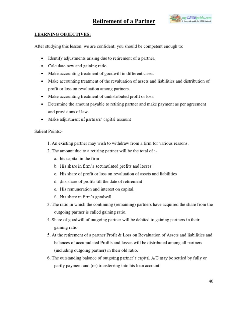 Retirement of a Partner: Accounting Guide | PDF | Goodwill (Accounting ...