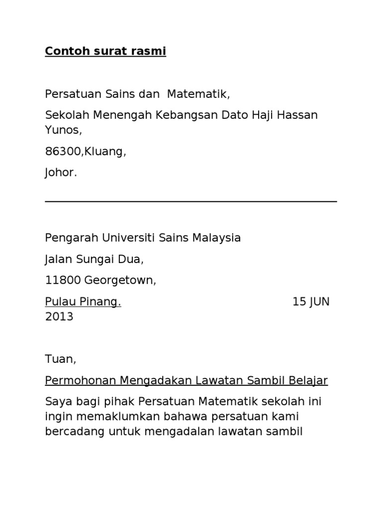 Contoh Surat Rasmi | PDF