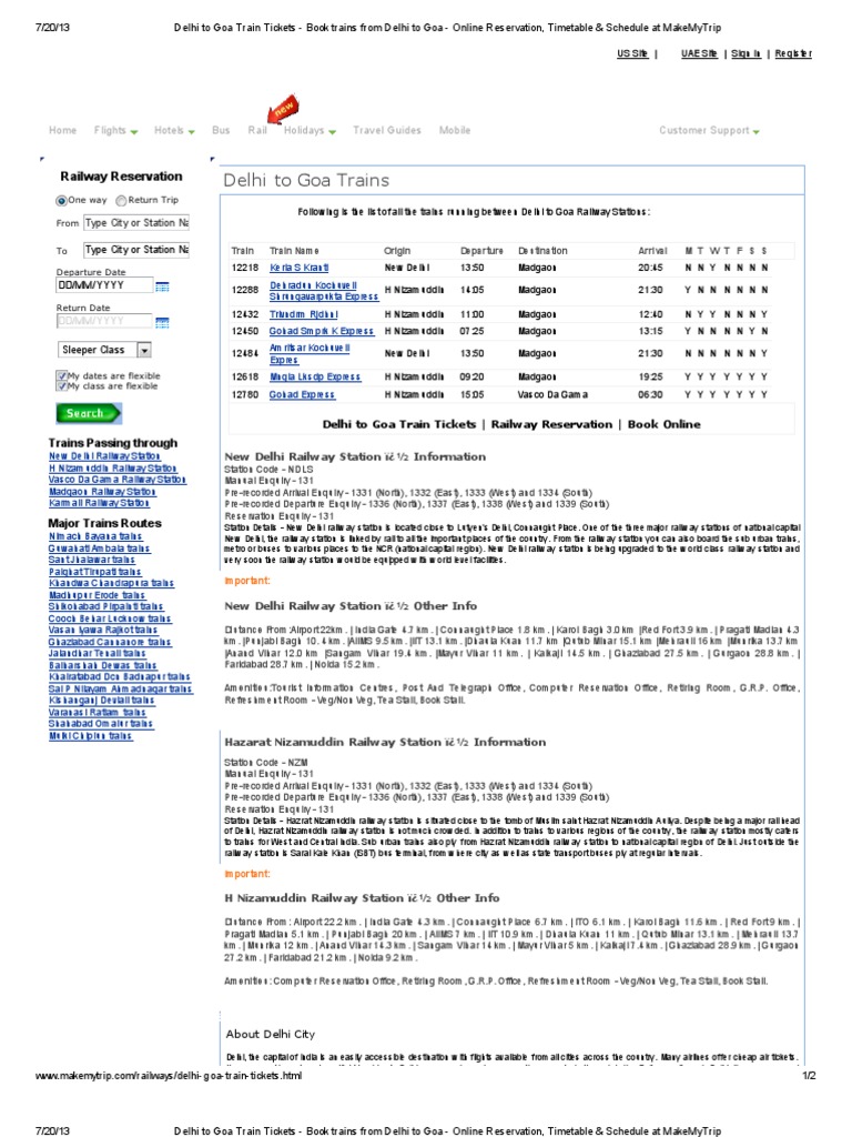 Book Delhi to Goa Train Tickets Online | PDF | Delhi | Bus