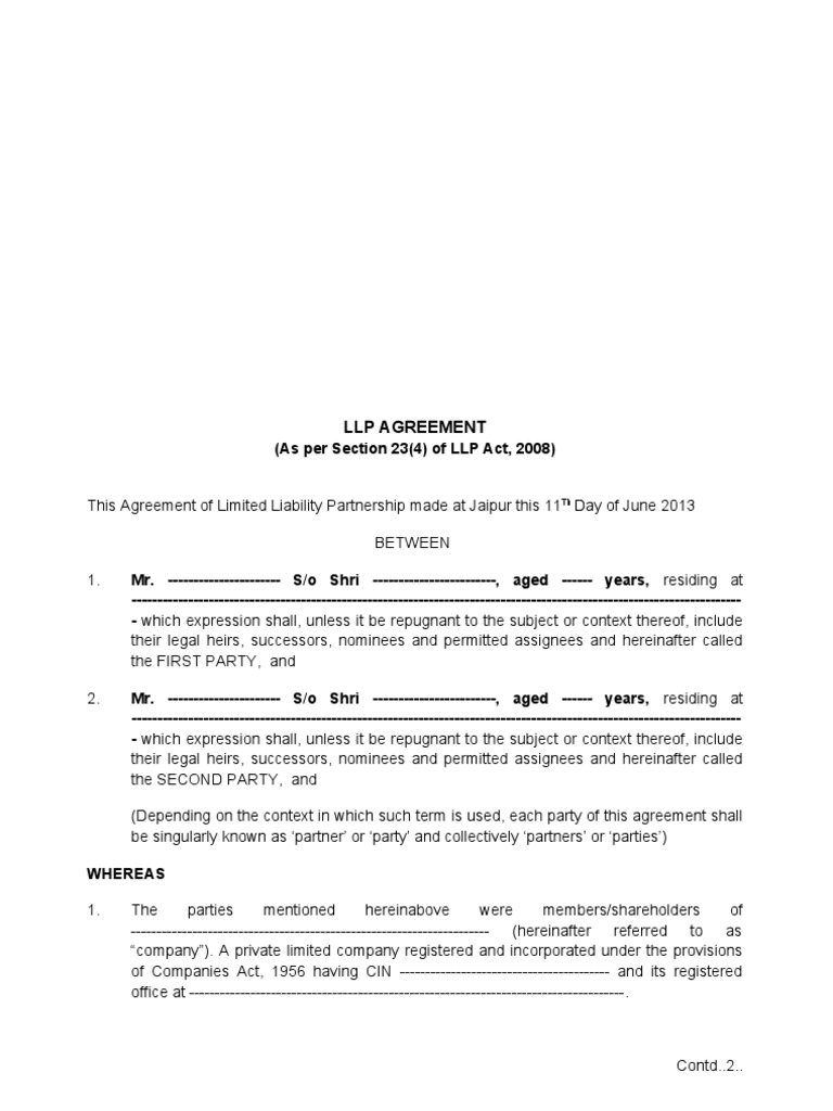 llp agreement | Limited Liability Partnership | Partnership | Free 30 ...
