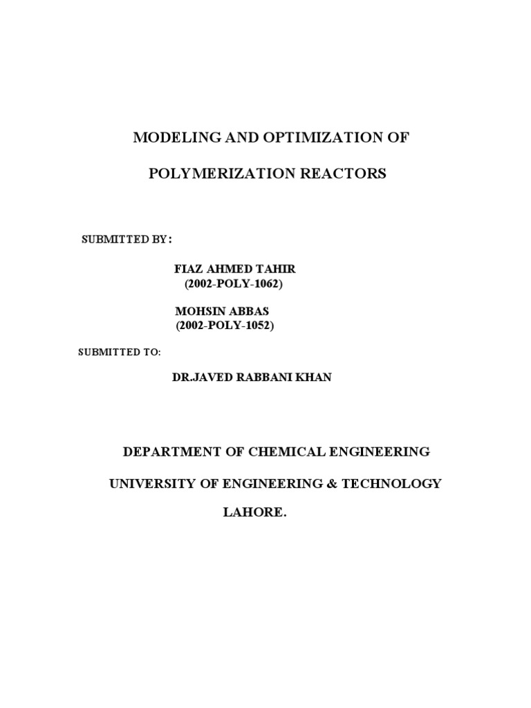 Modeling And Optimization Of Polymerization Reactors Pdf Polymerization Polymers