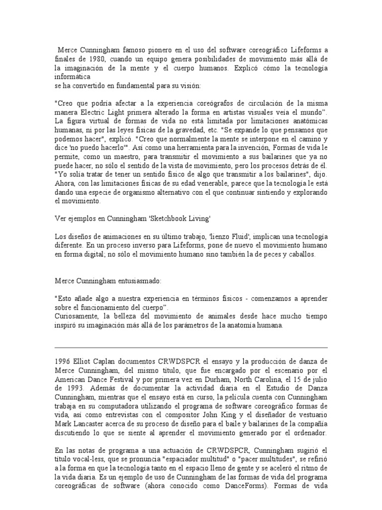 Merce Cunningham - Software Coreográfico Lifeforms-1980 | PDF ...