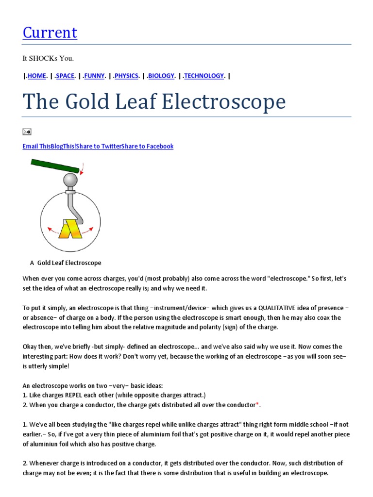 The Gold Leaf Electroscope | PDF | Electric Charge | Physics
