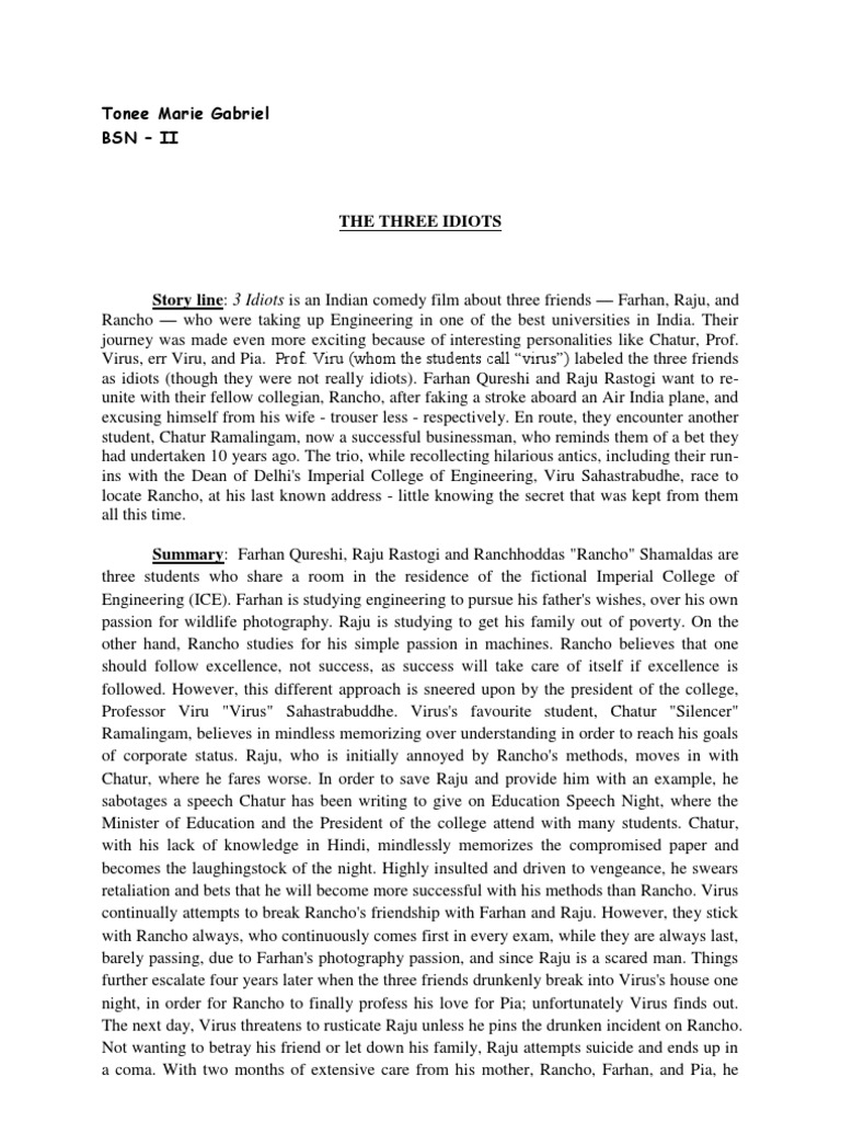 Reaction Paper On The 3 Idiots | PDF