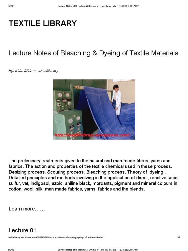 Lecture Notes of Bleaching & Dyeing of Textile Materials - TEXTILE ...