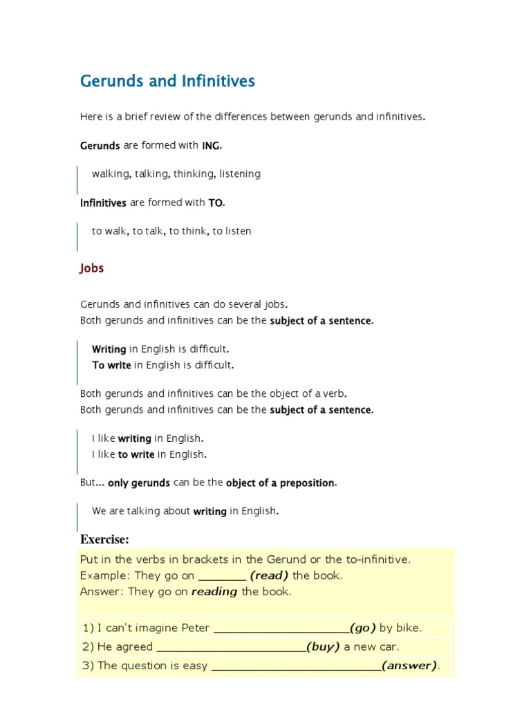 Gerunds vs. Infinitives Explained | PDF