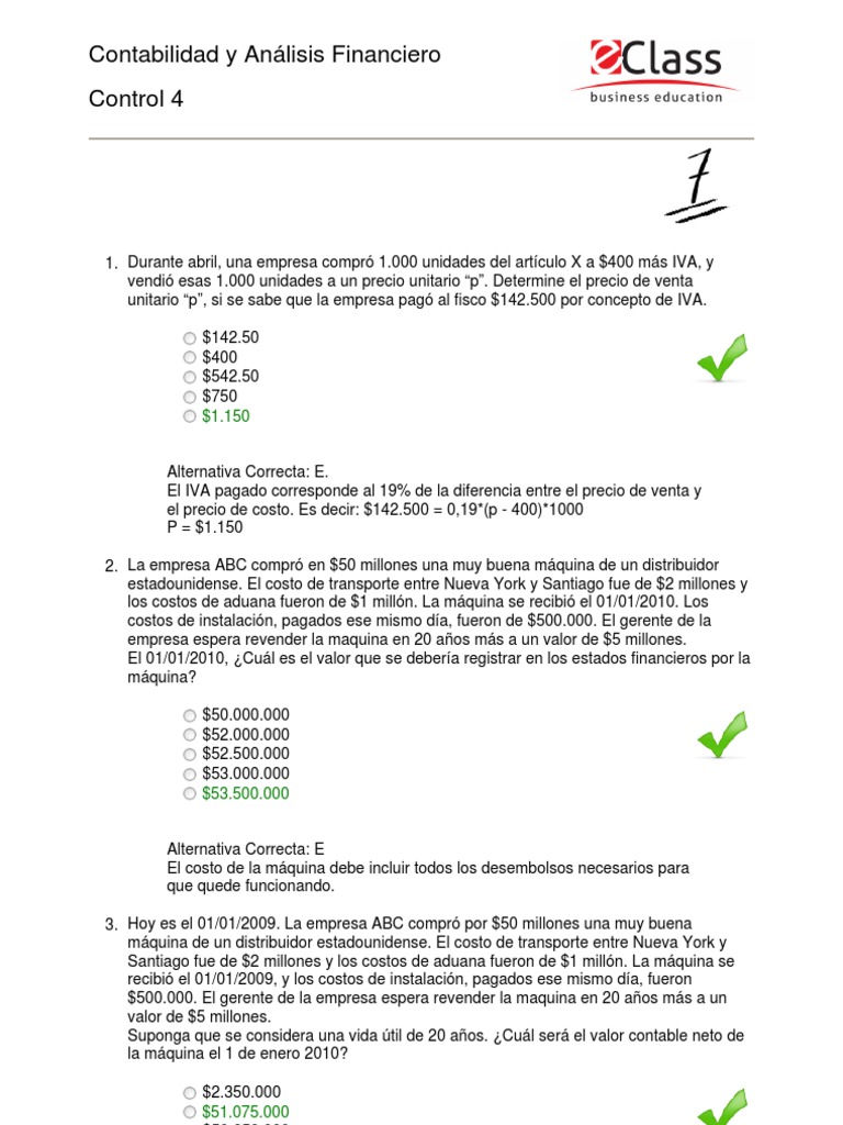 Contabilidad y AnÃ¡lisis Financiero - Control 4 | PDF | Depreciación | Costo
