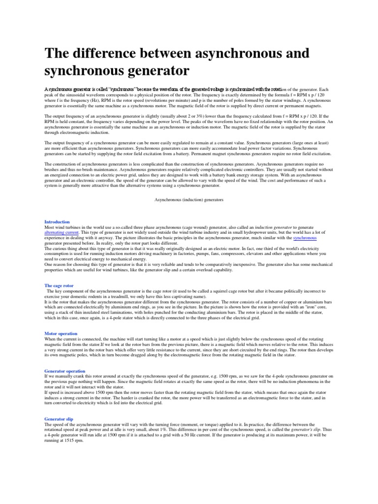 The Difference Between Asynchronous and Synchronous Generator | PDF ...
