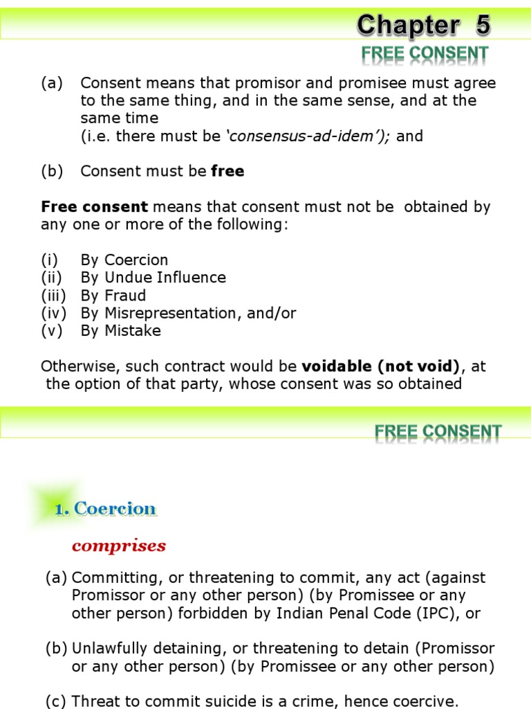 Chapter 5 Free Consent by Coercion by Undue Influence by Fraud by ...