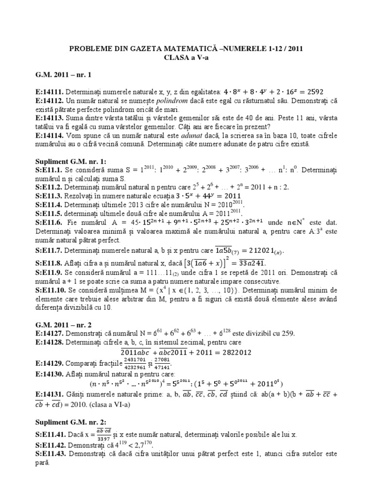 Probleme Clasa a v a Din Gazeta Matematica