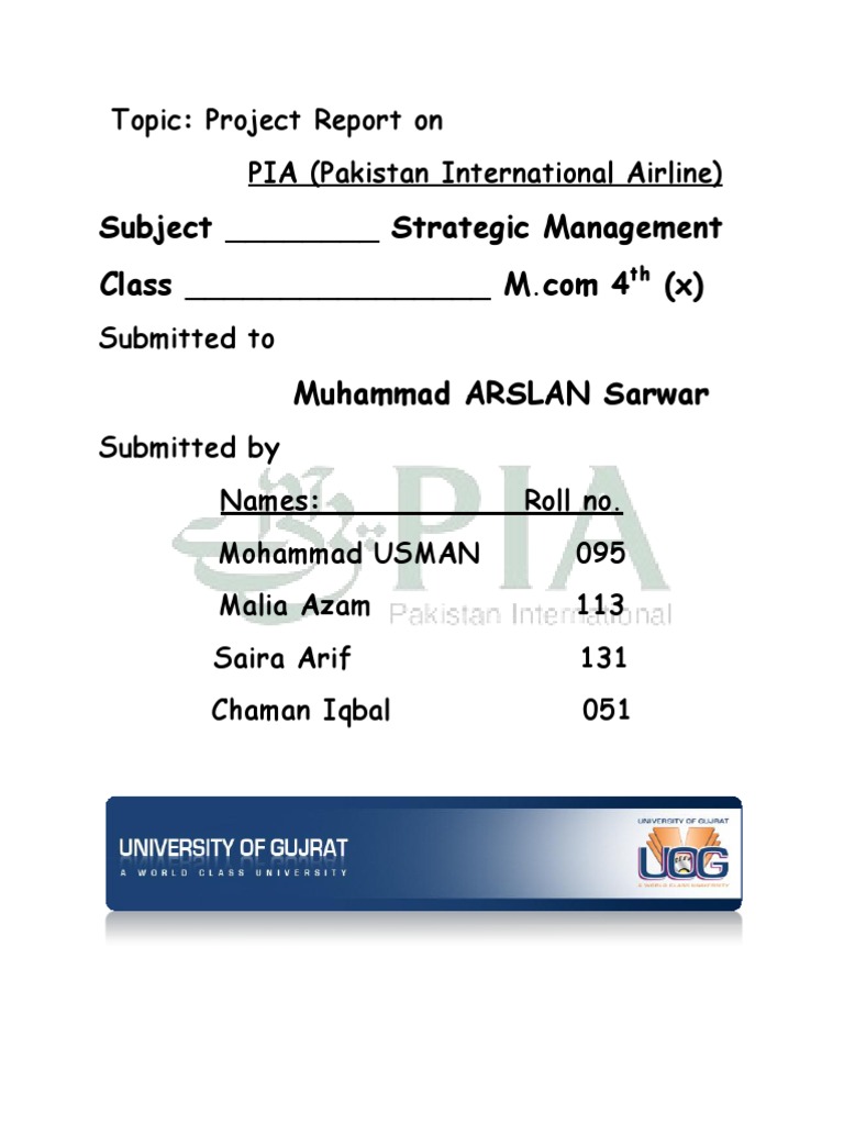 Project Report On PIA-SM | PDF | Airlines | Strategic Management