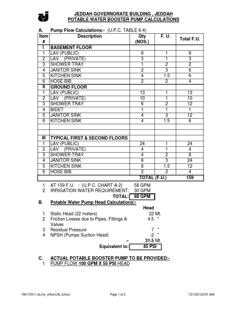 Plumbing Calculation. | PDF