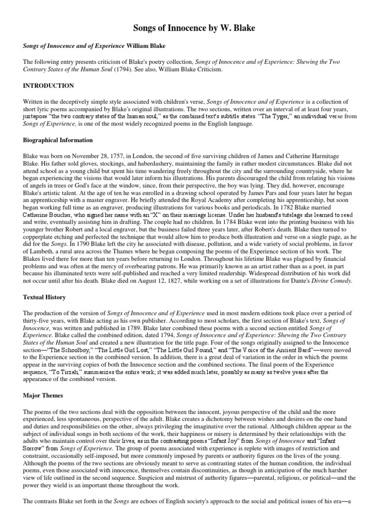 Songs of Innocence by W. Blake | PDF | William Blake | Poetry