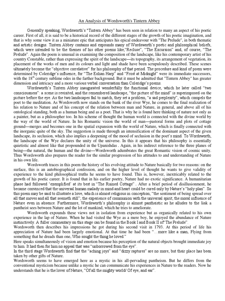 Tintern Abbey by William Wordsworth | PDF | William Wordsworth ...