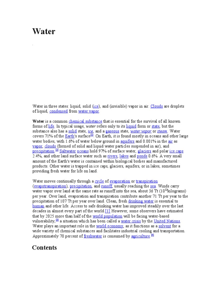 The Properties and Importance of Water: Its Three States, Universal ...